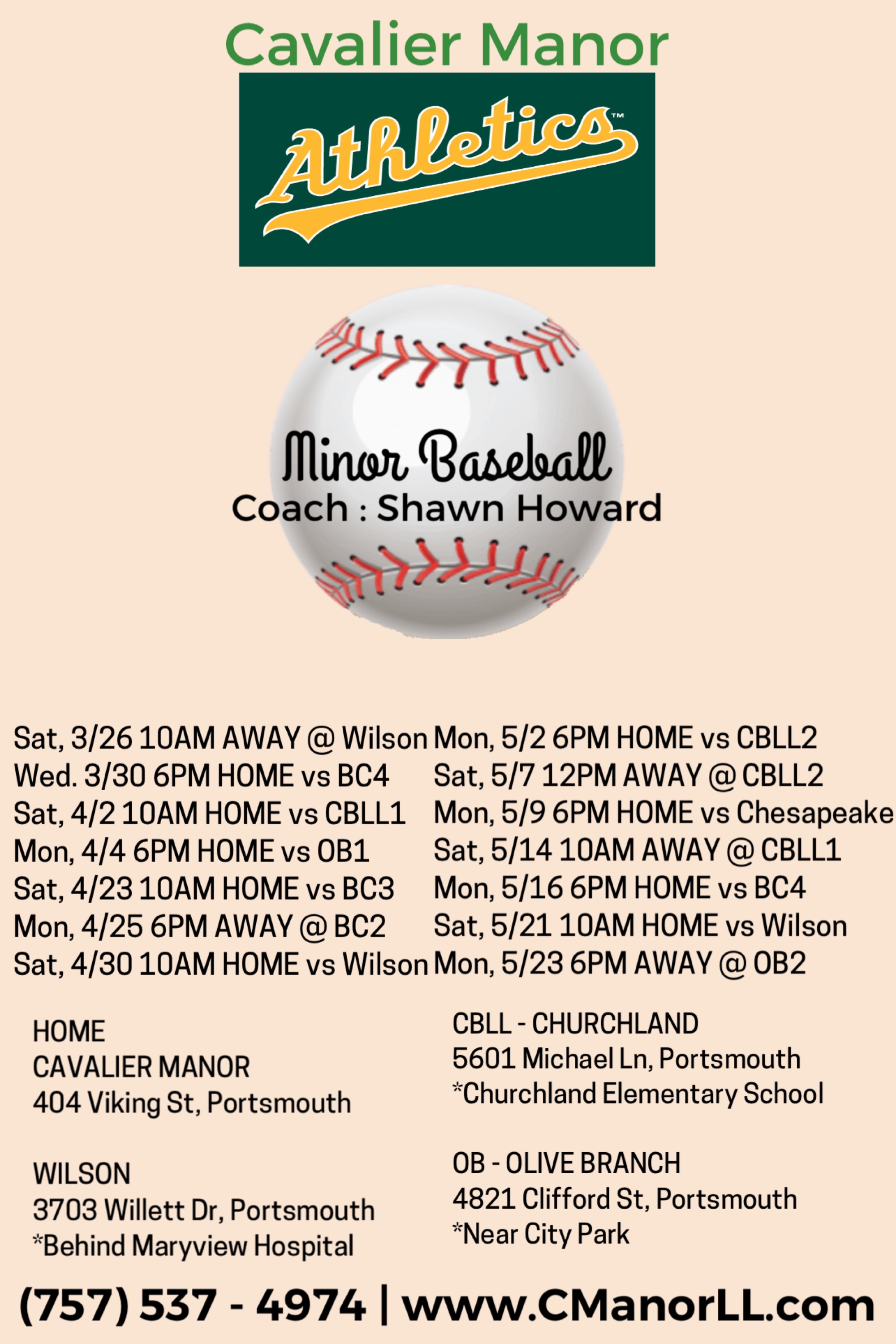 Cavalier Manor Little League > Schedules